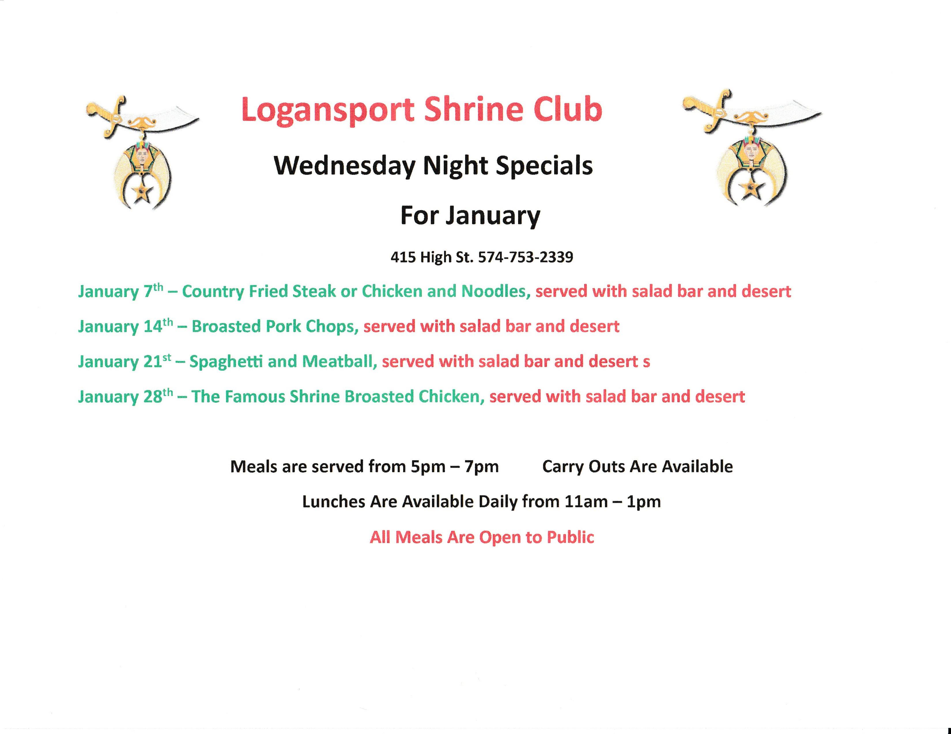 Logansport Shrine Club Wednesday Night Special - Cass County Calendar